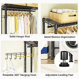 Ulif U3 Over Washer and Dryer Shelves, Heavy Duty Laundry Room Space Saver and Organization Shelves, Clothes Drying Rack, Metal Freestanding Closet Organizer Storage, 35" W x 13.4" D x 76.7" H, Black