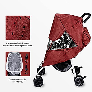 Stroller Rain Cover & Mosquito Net,Weather Shield Accessories - Protect from Rain Wind Snow Dust Insects Water Proof Ventilate Clear-Breathable Bug Shield for Baby Stroller by Gihims(Red)