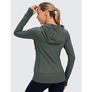 CRZ YOGA Women's Full Zip Hooded Sweatshirts Workout Sweat Jackets Slim Fit Running Track Hoodies with Thumbholes Grey Sage Medium