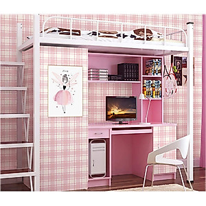 GLOW4U Plaid Pattern Vinyl Contact Paper Self Adhesive Shelf Drawer Liner for Kitchen Cabinets Backsplash Countetop (Pink, 24" Wx117 L)