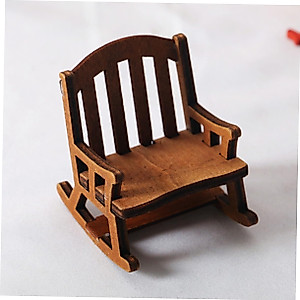 KONTONTY 2pcs Dollhouse Rocking Chair Living Room Chair Dollhouse Model Chairs Dolls Rocking Scene Mini Rocking Chair Fairy Garden Chair Doll House Rocking Chairs Retro Decor Birch Coffee