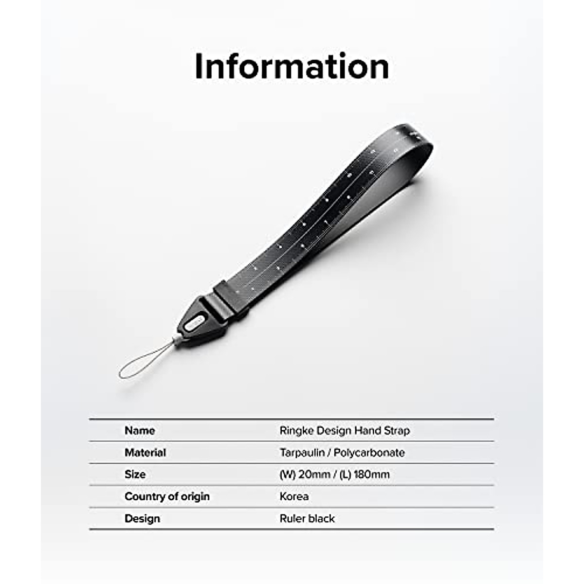 Ringke Hand Strap [Phone Wrist Strap] Designed for Camera Strap and Phone Strap, Adjustable Sturdy Universal Lanyard Compatible with Camera and Phone Case - Ruler Black