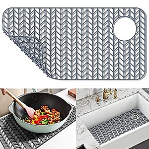 Silicone Sink Mat Protectors for Kitchen 28.6''x 14.5'' JOOKKI Kitchen Sink Protector Grid for Farmhouse Stainless Steel Accessory with Right & Left Drain