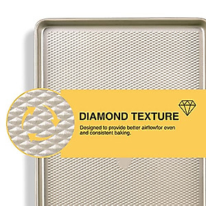 Half Cookie Sheet Pan for Baking - HONGBAKE Nonstick Baking Sheet with Diamond Texture Surface, 57% Thicker Carbon Steel Commercial Cookie Trays for Oven