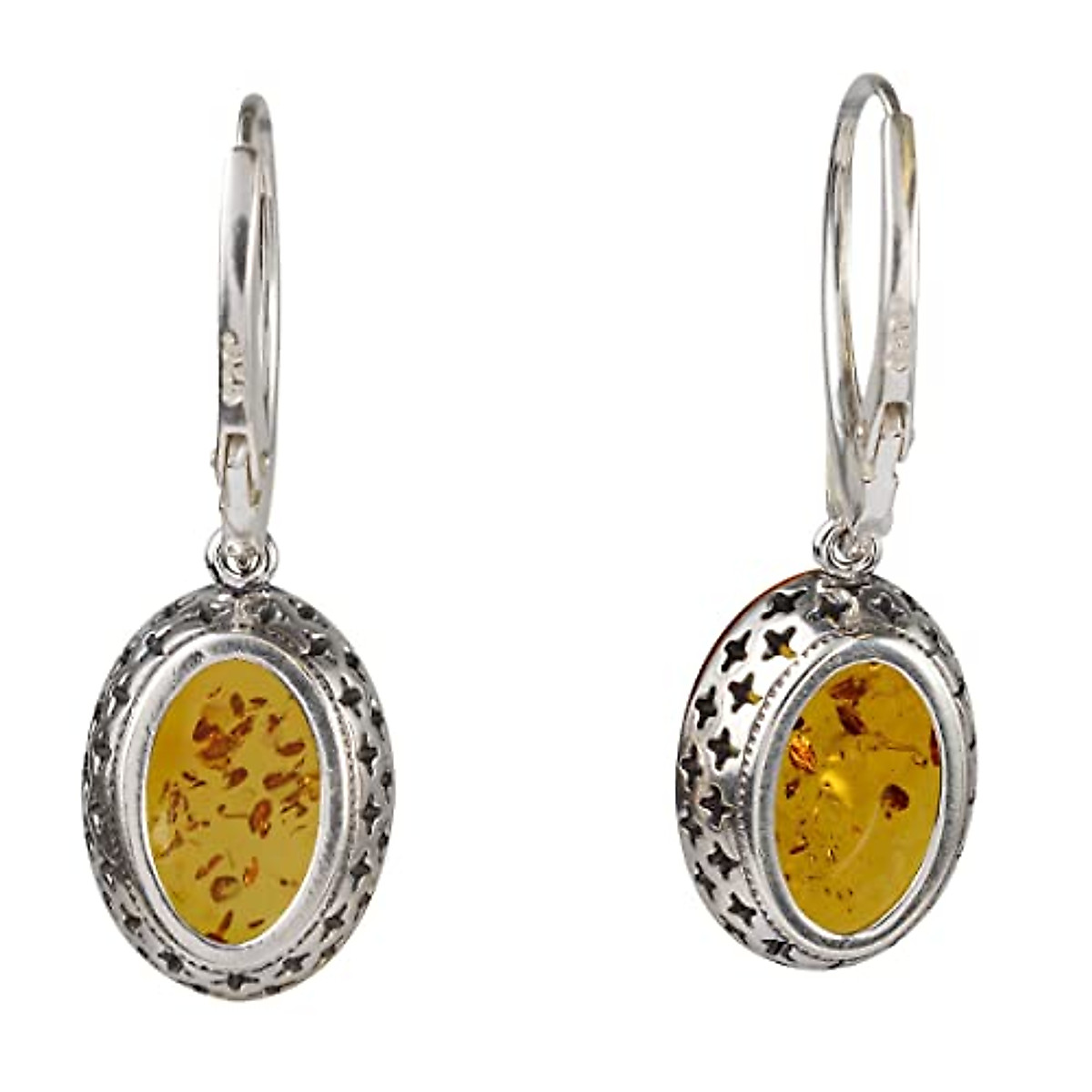 Sterling Silver and Baltic Amber French Leverback Honey Amber Oval Earrings Alaina