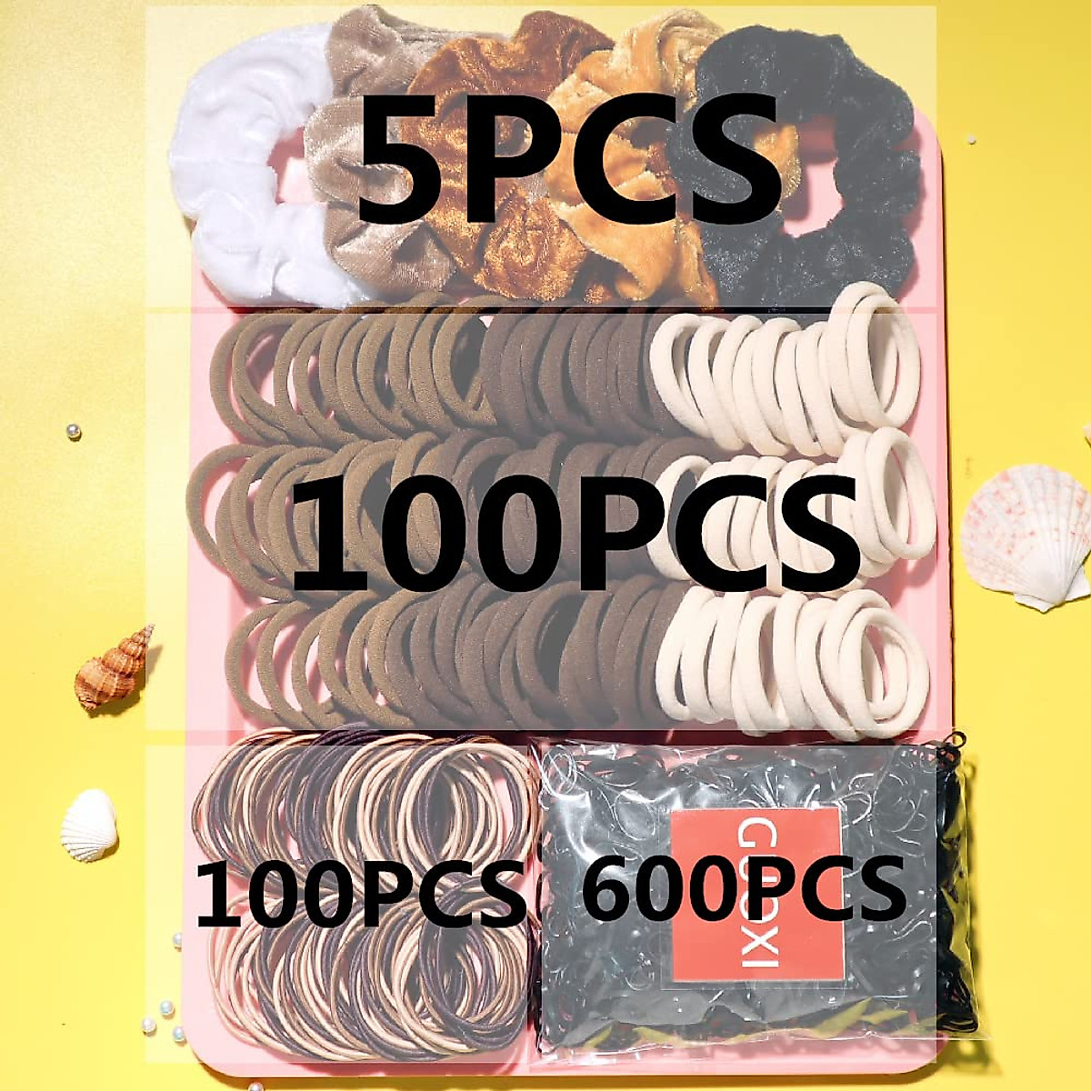 GUOXI Hair Scrunchies For Women,Brown Accessories Set,Seamless Nylon Soft Elastic Ties,Ropes Ponytail Holder Bands Thick and Curly（805PCS）