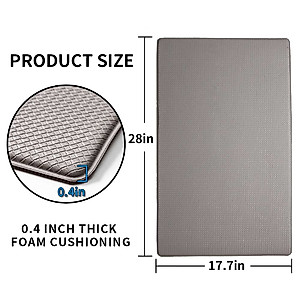 Kitchen Rugs Cushioned Anti Fatigue Mat, Memory Foam , Waterproof,Non-Slip,Heavy Duty PVC,Standing Kitchen Mat for Kitchen, Floor Home, Office, Sink,17.7"x28", Grey
