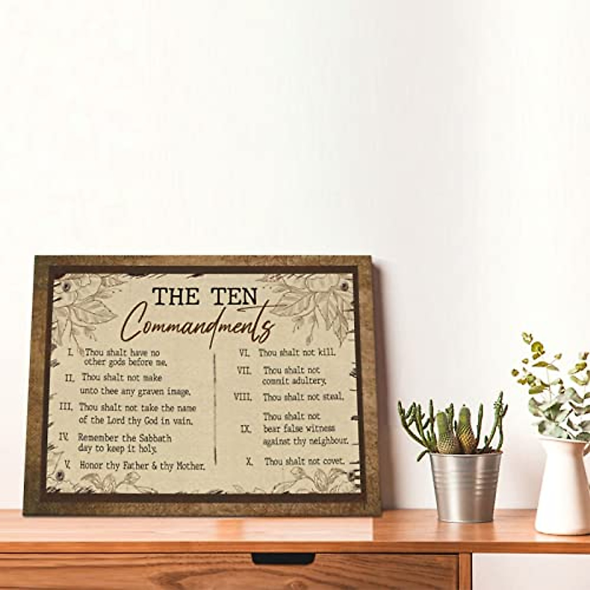 GRYTAPA The Ten Commandments Vintage 10 Commandments Wall Art Decor Bible Verse God Inspirational Quotes Canvas Print Artworks Christian Decor Framed for Church Living Room Bedroom 16"X12"