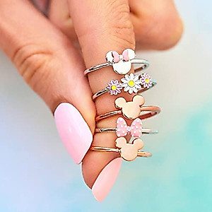 Pura Vida Silver Disney Minnie Mouse Delicate Ring w/Crystal Stone - Brass Base Band, Rhodium Plating - Size 7