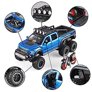 OANMYJJO Toy Pickup Trucks Metal Diecast Automobile Model，with Sound and Light、Pull Back for Kids Age 3 Year and up（Blue）
