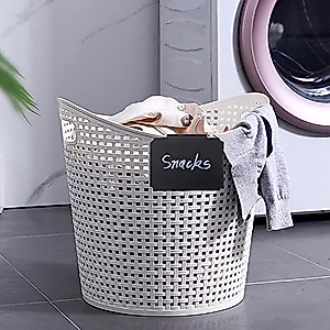 10 Plastic Basket Bin Label Clip on Removable Basket Label Kitchen Pantry Basket Label Clip with White Chalk Markers for Storage Bin Basket Box Hanging Bin Clip Label (10)