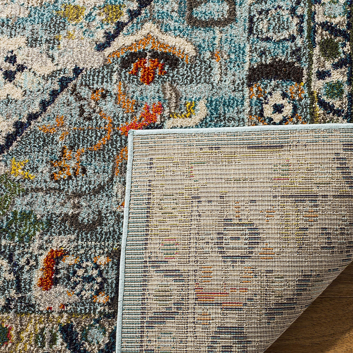 SAFAVIEH Monaco Collection Area Rug - 8' x 10', Blue & Light Grey, Boho Chic Oriental Distressed Design, Non-Shedding & Easy Care, Ideal for High Traffic Areas in Living Room, Bedroom (MNC255M)