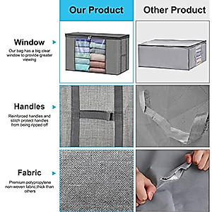 Foldable Large Clothes Comforter Soft Storage Bags, Breathable Linen Closet Storage and Organizers for Blankets, with Sturdy Zippers Clear Window, Set of 2 Grey with Printing