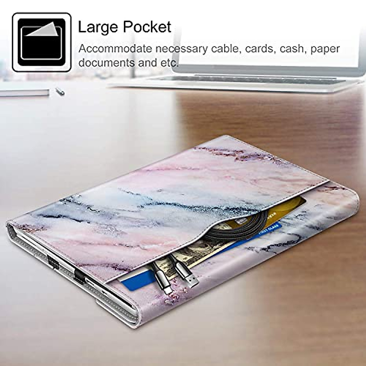 Fintie Case for 12.3 Inch Microsoft Surface Pro 7 Plus, Surface Pro 7/6/5/4/3 - Portfolio Business Cover with Pocket, Compatible with Type Cover Keyboard, Marble Pink