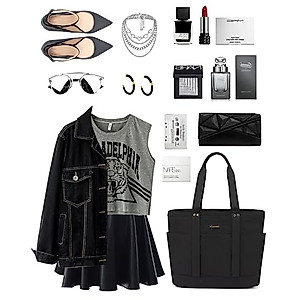 LOVEVOOK Tote Bag for Women Large Shoulder Bag, Lightweight Work Tote Bag for Teacher, 15.6 Inch Laptop Bag with Luggege Strap, fits College Business Daily Travel Black