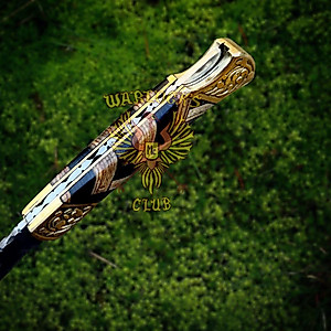 WARLOCKS CLUB Handmade Damascus Pocket Knife with Sheath, 7" Folding Hunting Knife with Wood Handle, Small Camping Knife for Outdoor