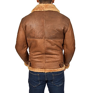 A1 FASHION GOODS Real Sheepskin Flying Jacket Vintage Tan Shearling Bomber Authentic Aviator Coat Tornado (Large)