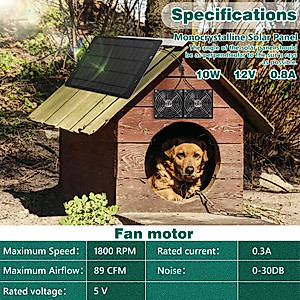 Gulfmew Solar Powered Waterproof Fan Kit, 10W Solar Panel with 2 Pcs High Speed Exhaust Fan, DIY Cooling System for Chicken Coop, Small Greenhouse, Dog House, RV, Shed, Gable, Attic