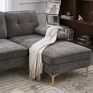 Karl home Sectional Sofa 83" L-Shape Sofa Couch 3-Seat Couch with Chaise ChenilleFabric Upholstered for Living Room, Apartment, Office, Dark Gray