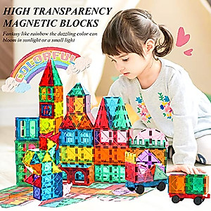 Aquadawn 110 Pieces Magnetic Building Tiles Set with 2 Cars, Magnetic Building Blocks for Toddlers 1-3, Educational Toys Tiles for Kids Ages 4-8, 3D Magnet Building Blocks Toys Gifts for Girls Boys