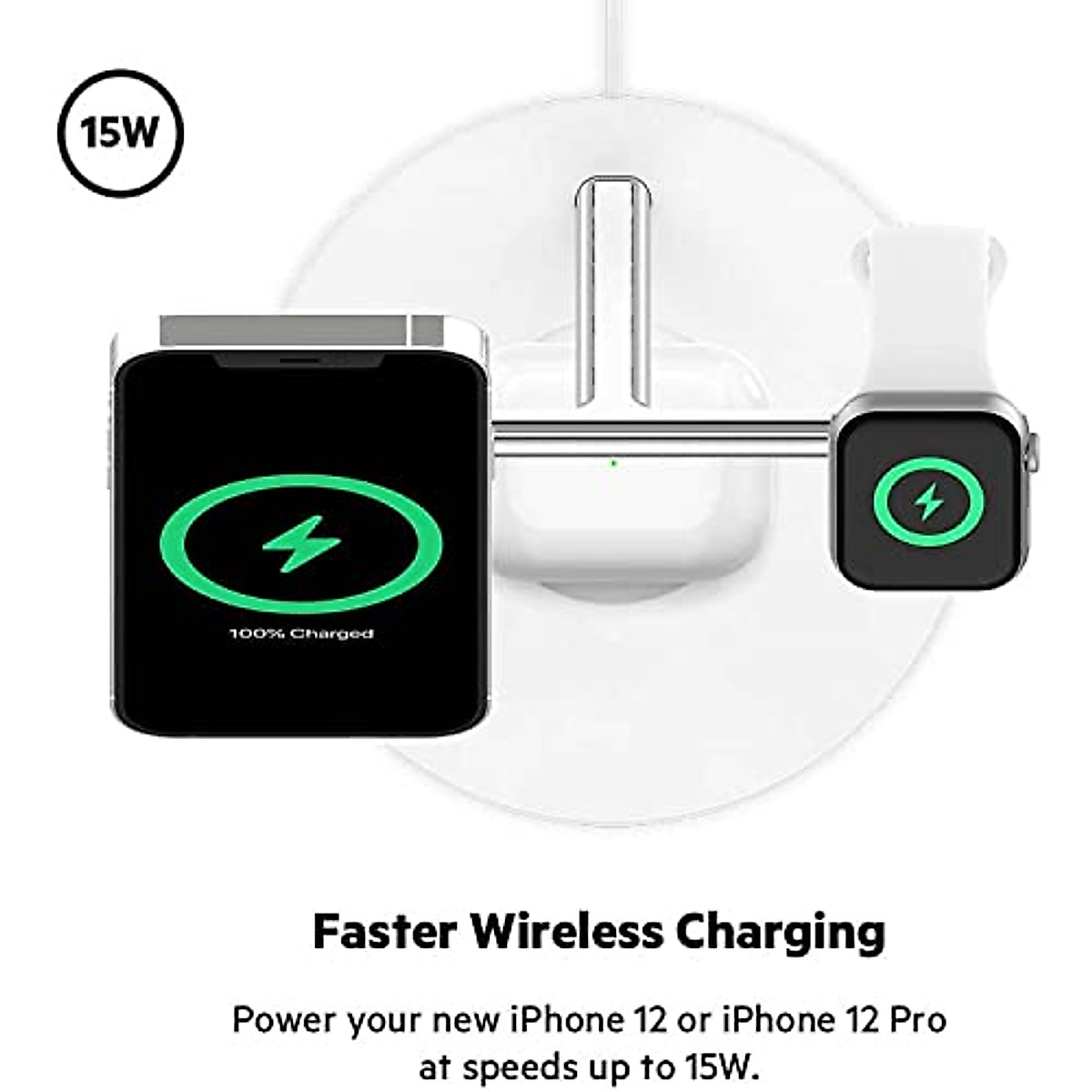 Belkin BoostCharge PRO 3-in-1 Wireless Charger with MagSafe for iPhone 13, 12 + Apple Watch + AirPods (Magnetically Charges iPhone 13 and 12 Models up to 15W)
