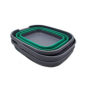 SAMMART 10L (2.6 Gallon) Set of 2 Collapsible Rectangular Handy Basket/Bucket (Bluish-Green + Black, 2)