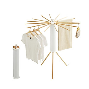 JOOM Tripod Clothes Drying Rack, Garment Rack Portable and Foldable Space Saving Laundry Drying Rack - Drying Rack clothing Floor Folding Balcony Bedroom Household Wooden