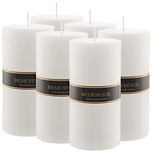 3×6 Ivory Pillar Candles Set of 6 Unscented Handpoured Weddings, Home Decoration, Restaurants, Spa, Church Smokeless Cotton Wick - Ivory 300Hour