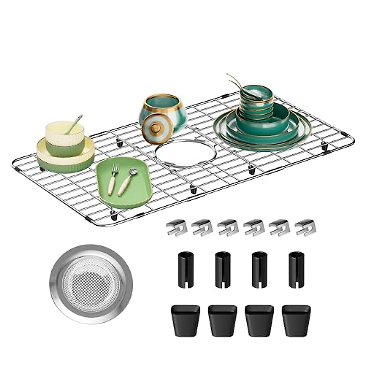 iPEGTOP Sink Bottom Grid, Stainless Steel Sink Protector 28-1/2" x 15-1/2" Centered Drain Hole with Corner Radius, Sink Grate for Bottom of Kitchen Sink Single Sink Bowl with Sink Hole Cover