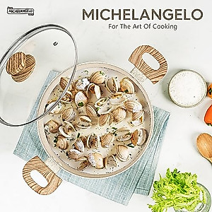 MICHELANGELO Nonstick Stock Pot, 6 Quart Cooking Pot with Lid, Induction Soup Pot White Granite, Non Stick Pot with Stay-cool Handle, 6 Quart Pot for Cooking
