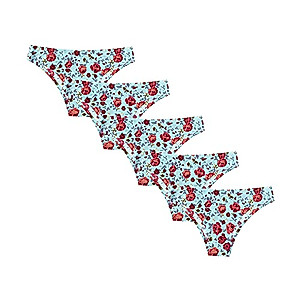 5 pack floral print panties for women low waist silky briefs teen girls invisible comfy panty lovely graphic lingerie Light Blue