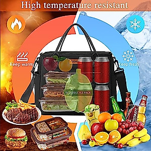 LOKASS Lunch Box - Lunch Bag Women Insulated Lunch Box for Women Teacher Nurse Tote Bag for Work Picnic or Travel Removable Shoulder Strap Side Pocket - Black