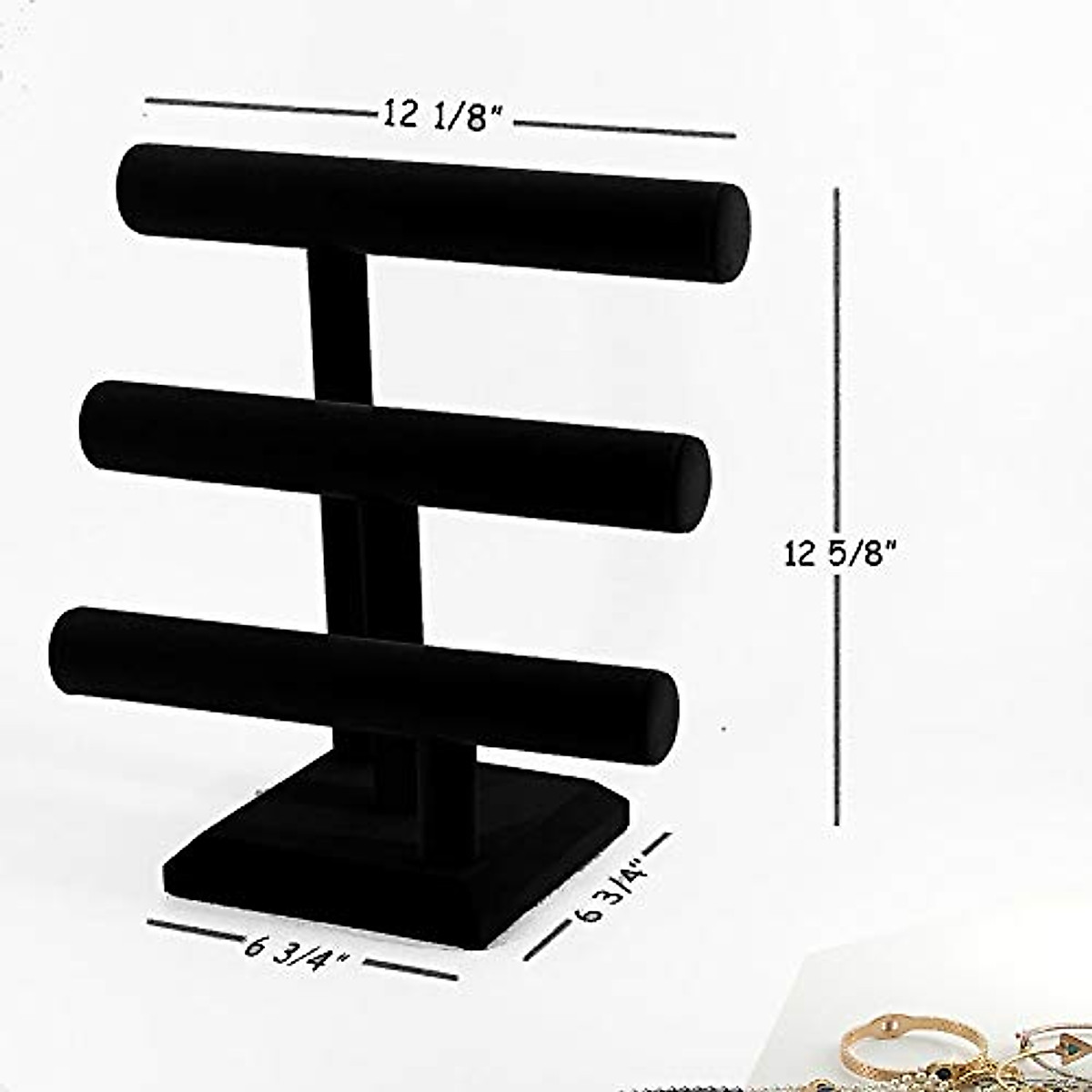 7TH VELVET 3 Tier Bracelet Holder,Bracelet Display Stand, Bracelet Organizer, Black Velvet T-Bar Table Top Jewelry Holder, Thin Roll