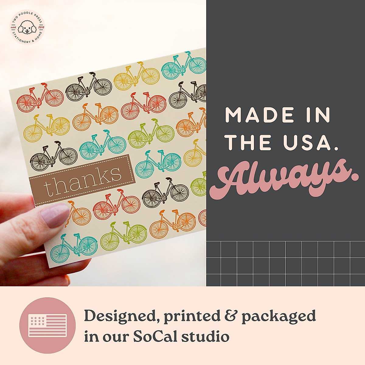 Two Poodle Press 20 Bicycle Thank You Greeting Cards - For Bikes, Cyclists, Pelotonia, Charity Bike Rides Nancy Stationery with Matching Cream Envelopes Birthday Present for Bicycle Lovers