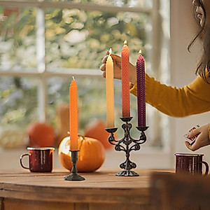 DEYBBY 8" Hand-Rolled Beeswax Taper Candles 4 Pack Cone Top,Pure Natural Honeycomb Bee Wax Candle,4Hour Burn Time(Yellow Orange Brown Fall)