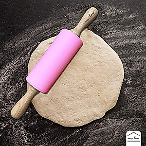 Mini Silicone Rolling Pin for Kids Baking - Nonstick Surface Wooden Handle (9" Small)