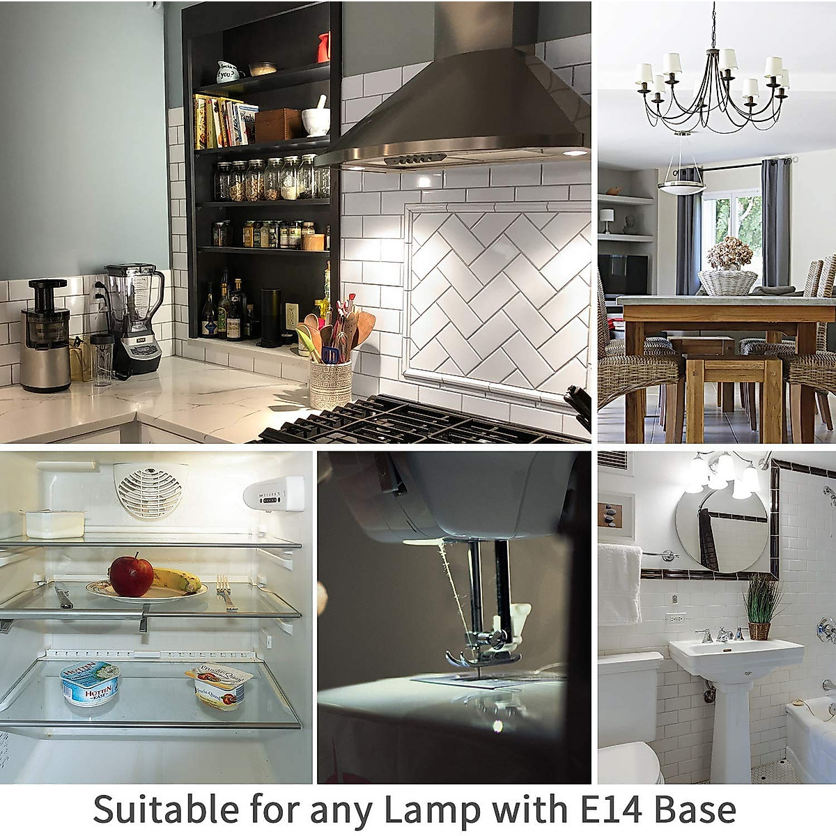 E14 Cooker Hood Bulbs European Base,Turkish Moroccan Lamp Bulb Replace ,Range Hood Light Bulbs AC110V-130V for Refrigerator Cooker Hood Sewing Machine Turkish Lamp (Daylight White6000K, 2-Pack)