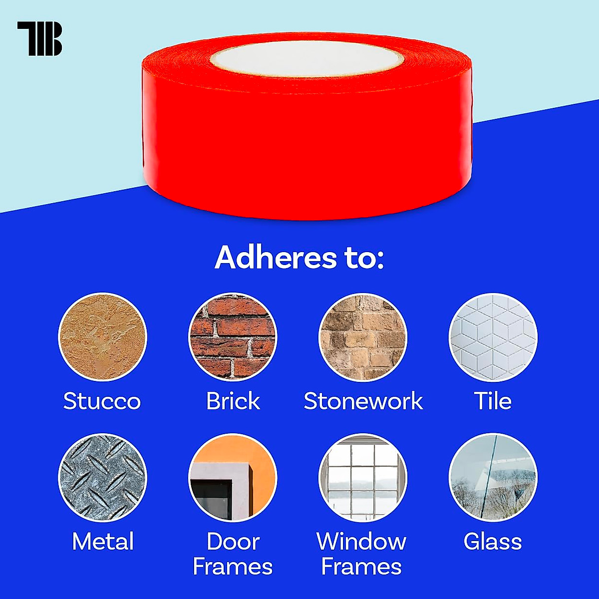 Red Stucco Tape, Case of 24 Rolls, 2 inch x 60 Yards, UV Resistant Polyethylene Tape (PE Tape)