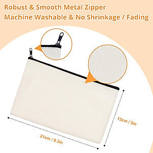 HTVRONT Blank Canvas Makeup Bags 10 Pack, Sublimation Blanks Cosmetic Bags, DIY Heat Transfer Canvas Pen Case Pencil Bags, Beige Multi-Purpose Travel Toiletry Zipper Bags (10pcs 8.3 × 5 Inch)