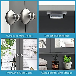 DORTALA Mirrored Bathroom Cabinet, Wall Mounted Medicine Cabinet w/Double Mirror Doors & Adjustable Shelf, Multipurpose Storage Cabinet Home Organizer, Grey