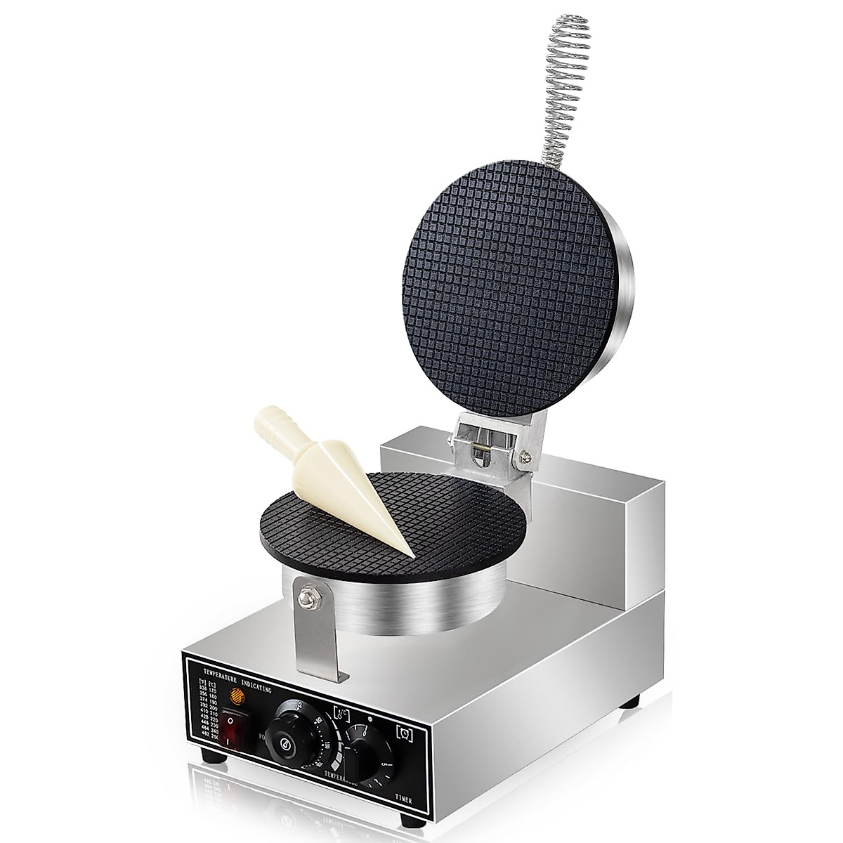 110V Electric Ice Cream Cone Maker 1300W Commercial Waffle Cone Machine 1300W Electric Stainless Steel Egg Cone Baker Non Stick coating with Temp & Time Control for for Restaurant Bakeries
