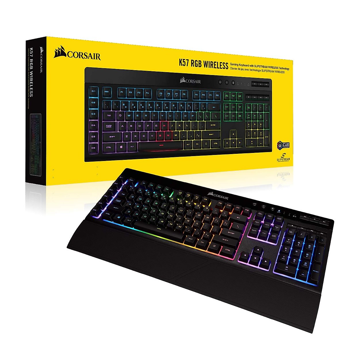 CORSAIR K57 RGB Wireless Gaming Keyboard - <1ms response time with Slipstream Wireless - Connect with USB dongle, Bluetooth or wired - Individually Backlit RGB Keys, Black