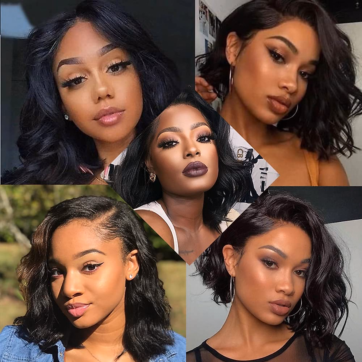 Dunmud Bob Wig Human Hair Wigs For Black Women 4x4 Glueless Lace Front Wigs Human Hair Pre Plucked Short Bob Body Wave Lace Closure Wigs Loose Wave Wigs Brazilian Virgin Remy Hair Wig 10 Inch