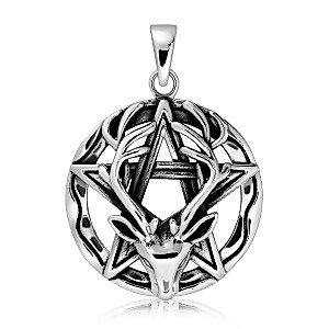 WithLoveSilver Sterling Silver 925 Wiccan Pentagram Pentacle Reindeer Horned God Cernunnos Pendant