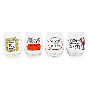 Friends TV Show Iconic Quotes Stemless Wine Glasses, Set of 4