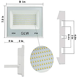 GLW LED Flood Lights 60W 3 Pack, 6000lm Super Bright Floodlight IP66 Waterproof Outdoor Security Work Light with Plug, 6000K Daylight White Light for Garden Backyard Playground Yard Garage