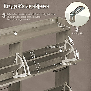 MISHAO Shoe Storage Cabinet with 4 Flip Drawers, Narrow Shoe Cabinet Storage with Legs for Entryway, Freestanding Shoes Organizer Cabinet, Farmhouse Slim Shoe Cabinet, Rustic Gray