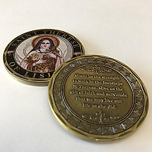Aizics Mint St Therese of Lisieux Coin, Saint Therese The Little Flower Catholic Challenge Coin, Religious Coin Collectibles, Iron Plated 38mm x 2mm