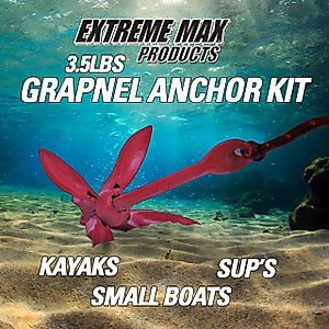 Extreme Max 3006.6548 BoatTector Complete Grapnel Anchor Kit for Small Boats, Kayaks, PWC, Jet Ski, Paddle Boards, etc. - 3.5 lbs.