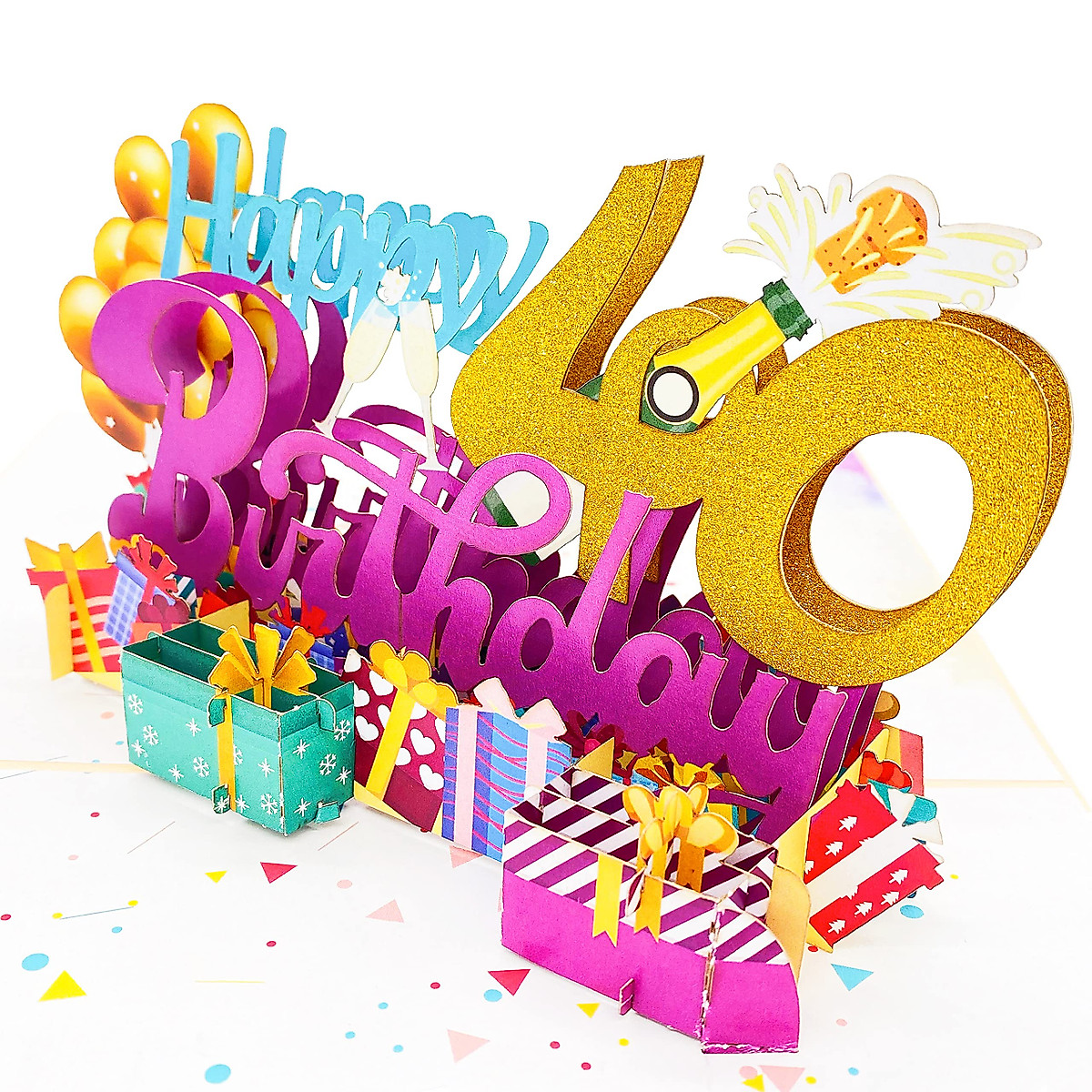 Liif Happy 40th Birthday 3D Greeting Pop Up Card, 40th Birthday Card For Women, Men, Husband, Wife, Son - Funny, Congratulations, Celebration, Balloons, Champagne | With Message Note & Envelop